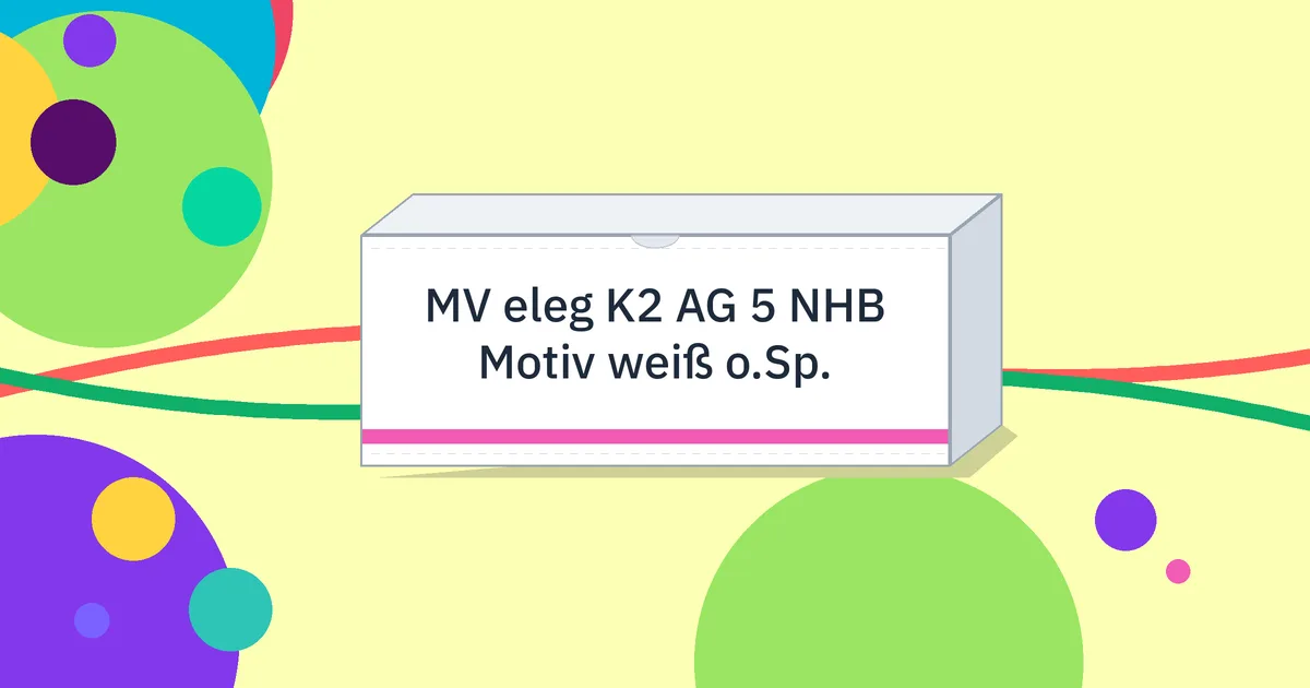 Symbolbild: Packung mit der Aufschrift MV eleg K2 AG 5 NHB Motiv weiß o.Sp. (PZN 15723313) – Verfügbarkeit und Bezug in Apotheken in Frankfurt am Main