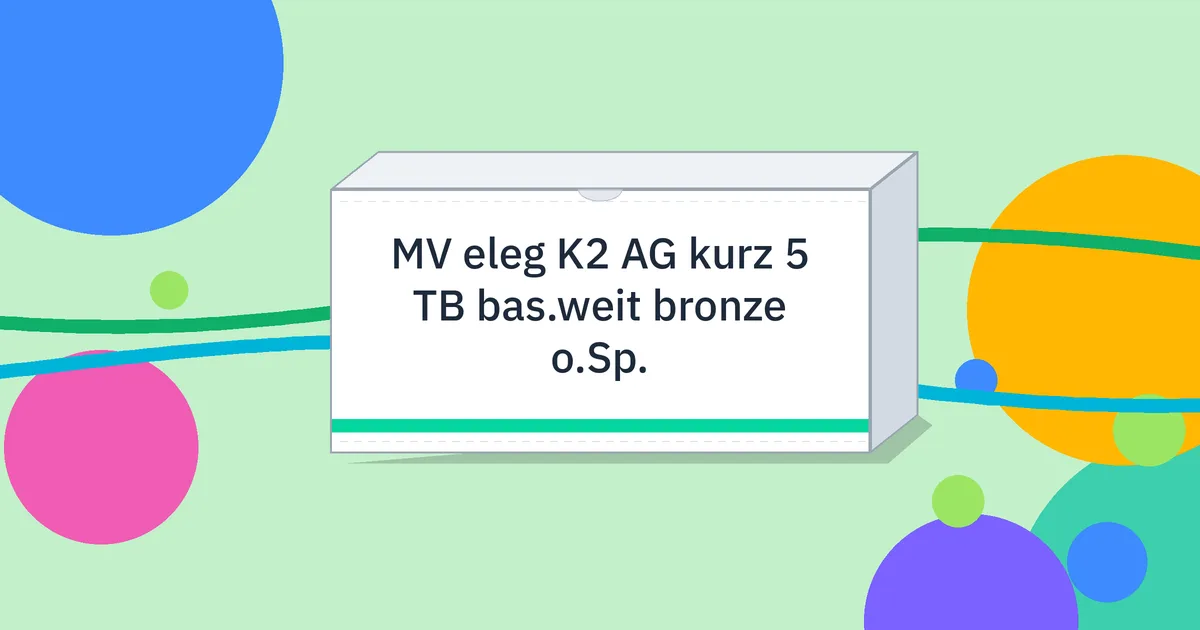 Symbolbild: Packung mit der Aufschrift MV eleg K2 AG kurz 5 TB bas.weit bronze o.Sp. (PZN 14717492) – Verfügbarkeit und Bezug in Apotheken in Frankfurt am Main