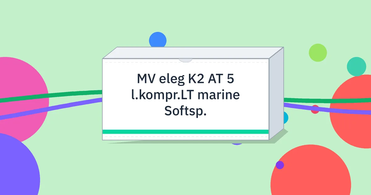 Symbolbild: Packung mit der Aufschrift MV eleg K2 AT 5 l.kompr.LT marine Softsp. (PZN 15286083) – Verfügbarkeit und Bezug in Apotheken in Frankfurt am Main