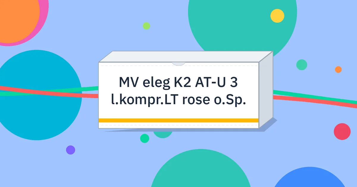 Symbolbild: Packung mit der Aufschrift MV eleg K2 AT-U 3 l.kompr.LT rose o.Sp. (PZN 15290280) – Verfügbarkeit und Bezug in Apotheken in Frankfurt am Main