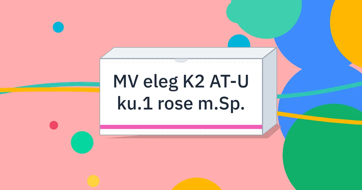 Symbolbild: Packung mit der Aufschrift MV eleg K2 AT-U ku.1 rose m.Sp. (PZN 15292184) – Verfügbarkeit und Bezug in Apotheken in Frankfurt am Main