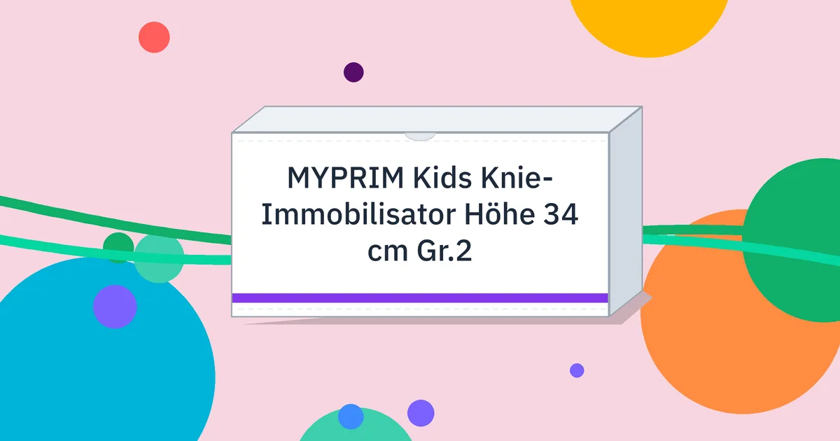 Symbolbild: Packung mit der Aufschrift MYPRIM Kids Knie-Immobilisator Höhe 34 cm Gr.2 (PZN 17879485) – Verfügbarkeit und Bezug in Apotheken in Frankfurt am Main