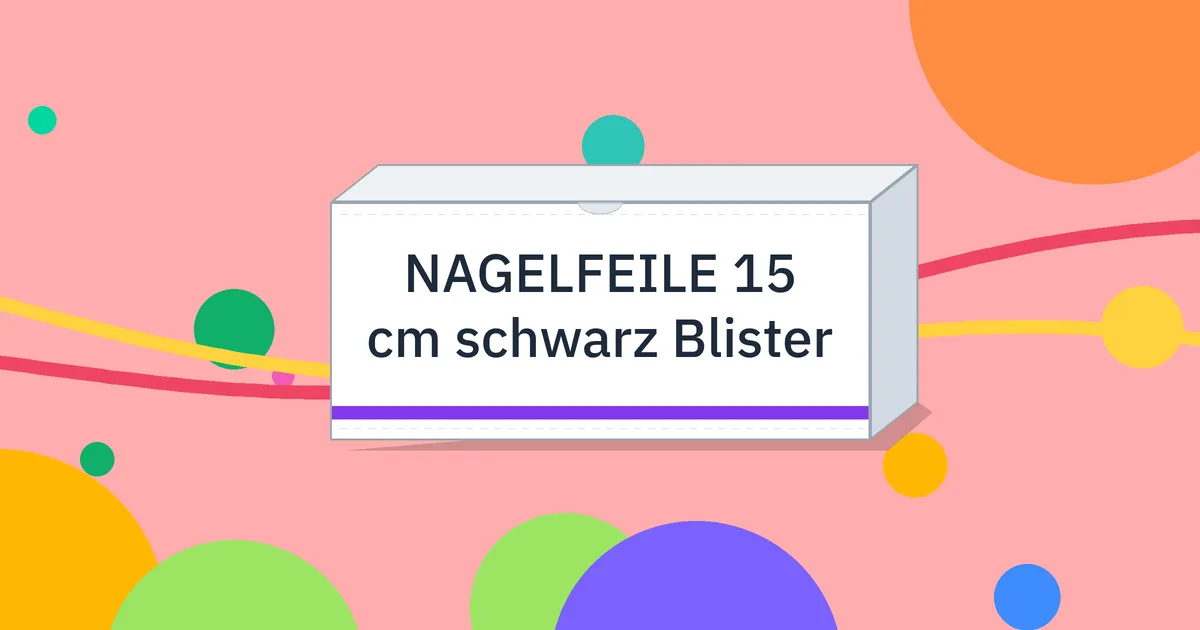 Symbolbild: Packung mit der Aufschrift NAGELFEILE 15 cm schwarz Blister (PZN 10349643) – Verfügbarkeit und Bezug in Apotheken in Frankfurt am Main