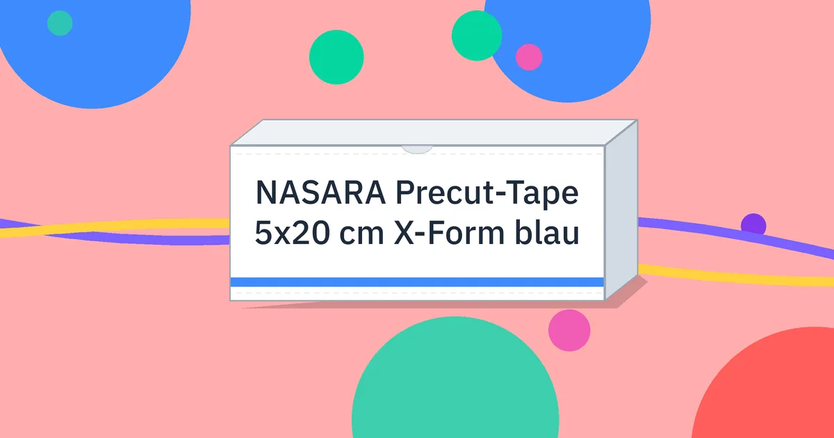 Symbolbild: Packung mit der Aufschrift NASARA Precut-Tape 5x20 cm X-Form blau (PZN 10315414) – Verfügbarkeit und Bezug in Apotheken in Frankfurt am Main