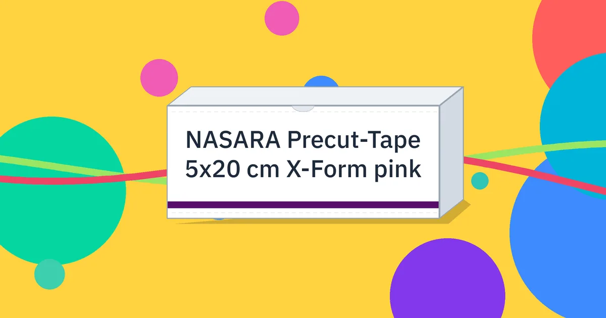 Symbolbild: Packung mit der Aufschrift NASARA Precut-Tape 5x20 cm X-Form pink (PZN 10315383) – Verfügbarkeit und Bezug in Apotheken in Frankfurt am Main