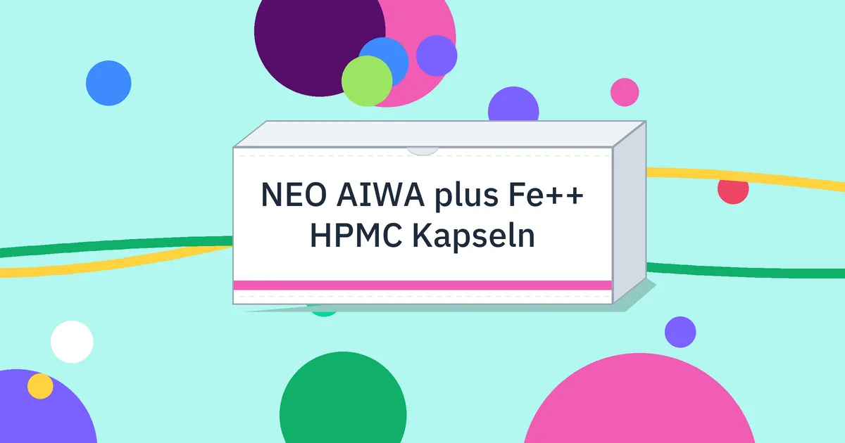Symbolbild: Packung mit der Aufschrift NEO AIWA plus Fe++ HPMC Kapseln (PZN 15309097) – Verfügbarkeit und Bezug in Apotheken in Frankfurt am Main