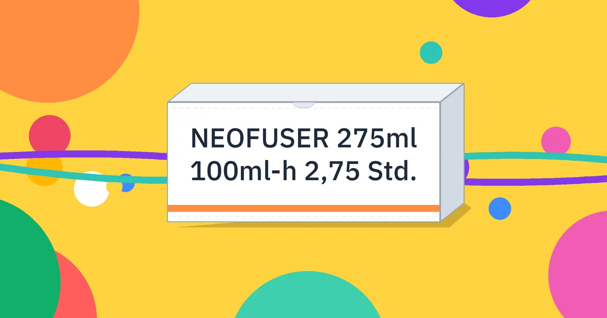 Symbolbild: Packung mit der Aufschrift NEOFUSER 275ml 100ml-h 2,75 Std. (PZN 16512363) – Verfügbarkeit und Bezug in Apotheken in Frankfurt am Main