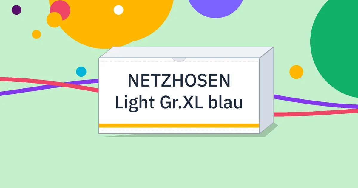 Symbolbild: Packung mit der Aufschrift NETZHOSEN Light Gr.XL blau (PZN 11513228) – Verfügbarkeit und Bezug in Apotheken in Frankfurt am Main