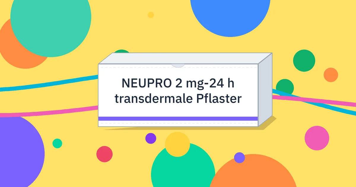 Symbolbild: Packung mit der Aufschrift NEUPRO 2 mg-24 h transdermale Pflaster (PZN 10552350) – Verfügbarkeit und Bezug in Apotheken in Frankfurt am Main