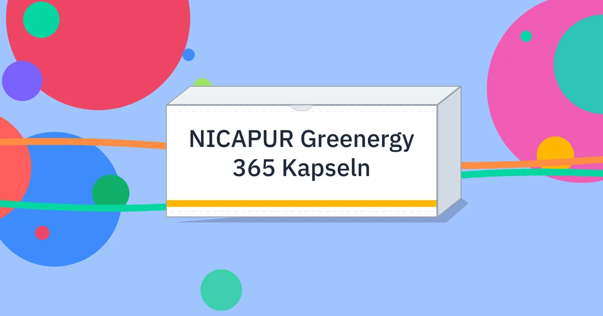 Symbolbild: Packung mit der Aufschrift NICAPUR Greenergy 365 Kapseln (PZN 11022364) – Verfügbarkeit und Bezug in Apotheken in Frankfurt am Main