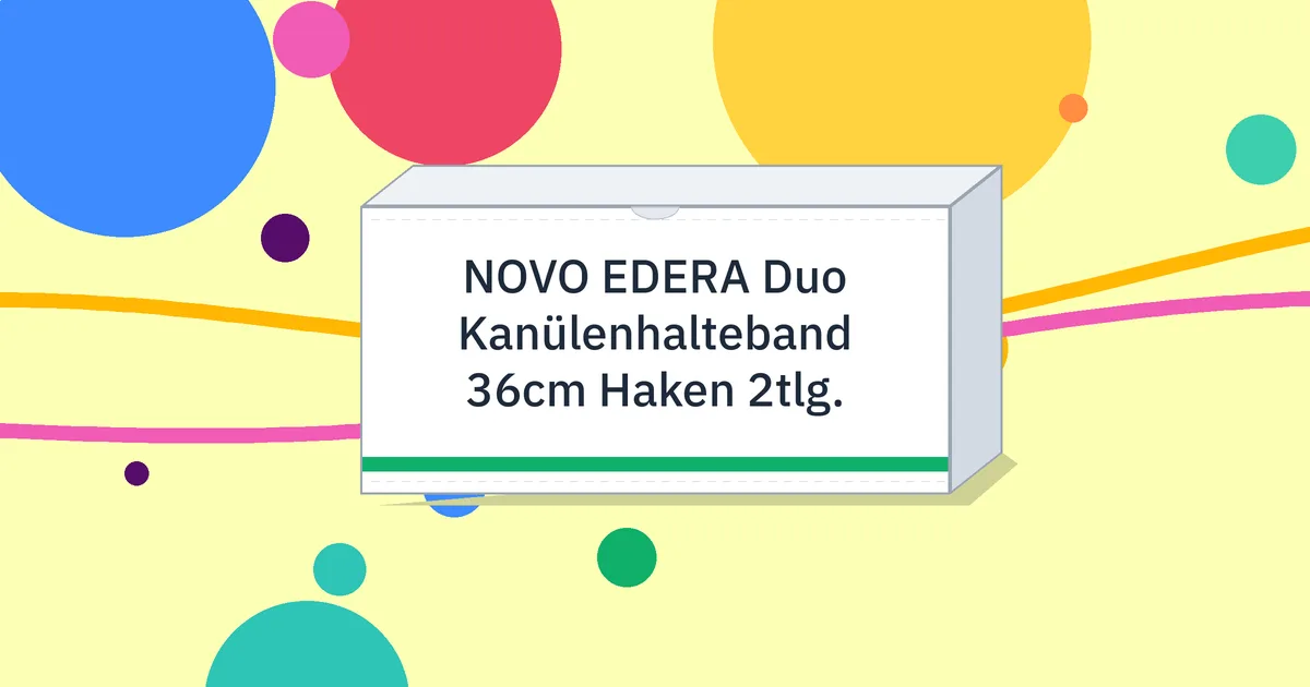 Symbolbild: Packung mit der Aufschrift NOVO EDERA Duo Kanülenhalteband 36cm Haken 2tlg. (PZN 18726358) – Verfügbarkeit und Bezug in Apotheken in Frankfurt am Main