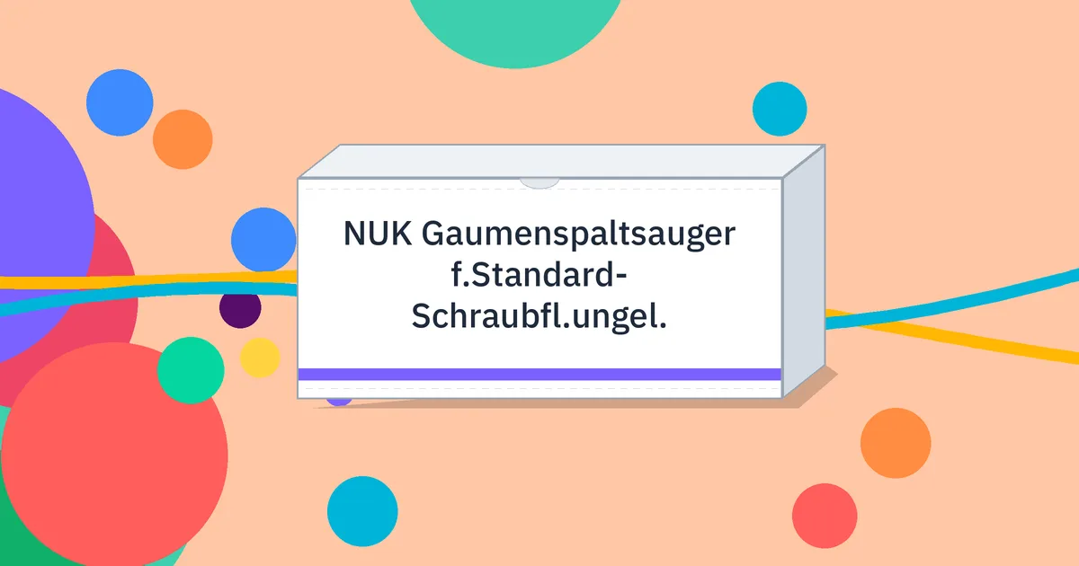 Symbolbild: Packung mit der Aufschrift NUK Gaumenspaltsauger f.Standard-Schraubfl.ungel. (PZN 01465882) – Verfügbarkeit und Bezug in Apotheken in Frankfurt am Main
