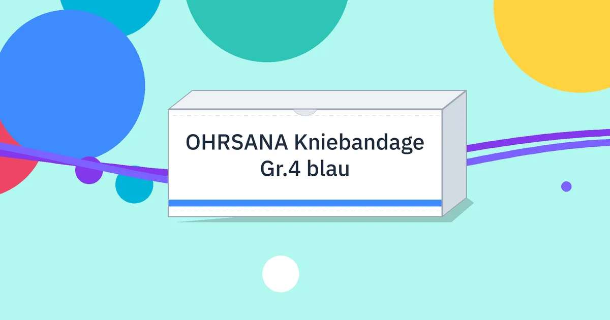 Symbolbild: Packung mit der Aufschrift OHRSANA Kniebandage Gr.4 blau (PZN 03797252) – Verfügbarkeit und Bezug in Apotheken in Frankfurt am Main