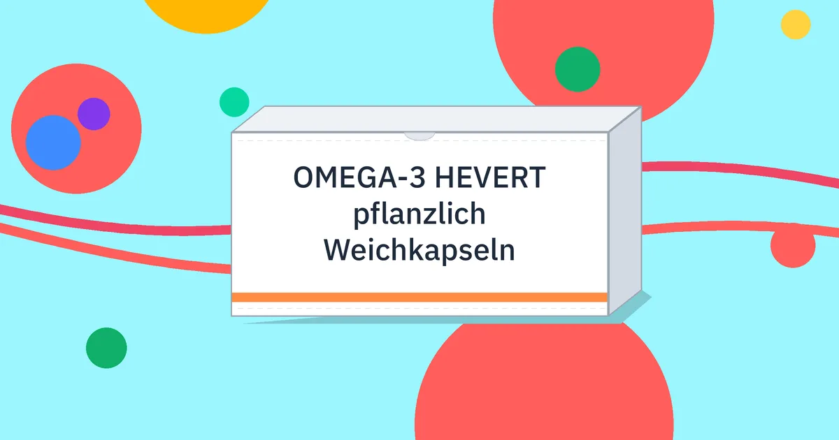 Symbolbild: Packung mit der Aufschrift OMEGA-3 HEVERT pflanzlich Weichkapseln (PZN 19383535) – Verfügbarkeit und Bezug in Apotheken in Frankfurt am Main