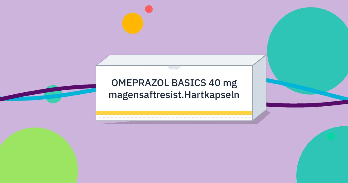 Symbolbild: Packung mit der Aufschrift OMEPRAZOL BASICS 40 mg magensaftresist.Hartkapseln (PZN 13234774) – Verfügbarkeit und Bezug in Apotheken in Frankfurt am Main
