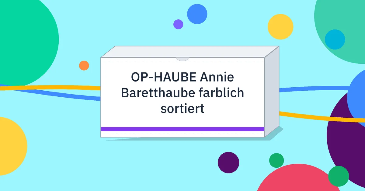 Symbolbild: Packung mit der Aufschrift OP-HAUBE Annie Baretthaube farblich sortiert (PZN 10846212) – Verfügbarkeit und Bezug in Apotheken in Frankfurt am Main