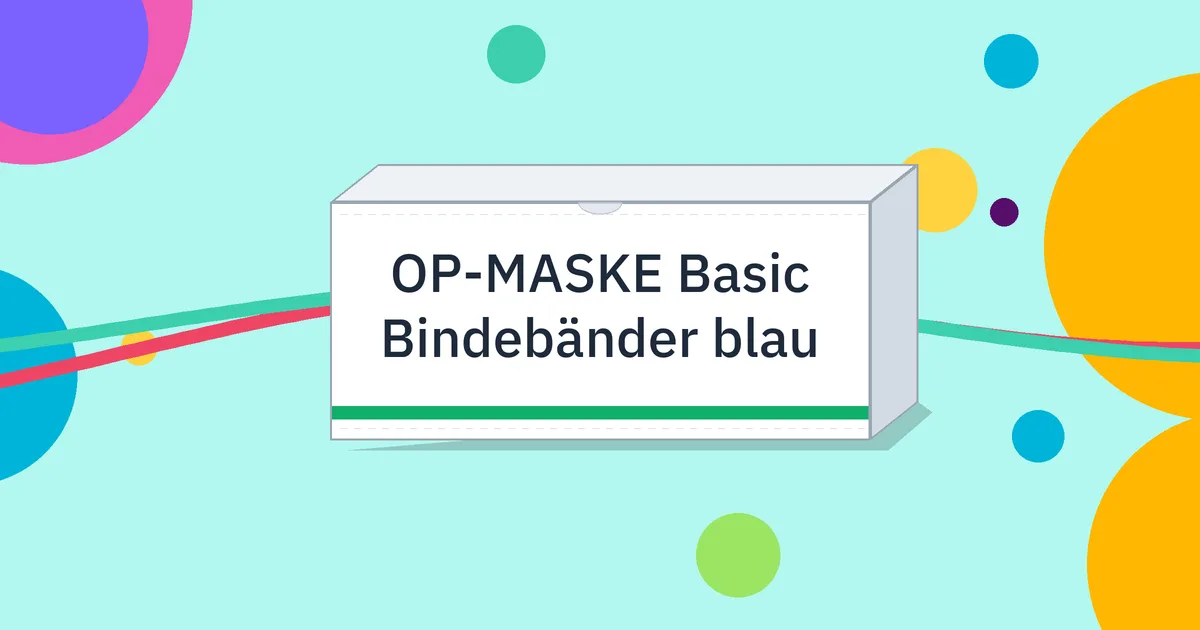 Symbolbild: Packung mit der Aufschrift OP-MASKE Basic Bindebänder blau (PZN 06137823) – Verfügbarkeit und Bezug in Apotheken in Frankfurt am Main