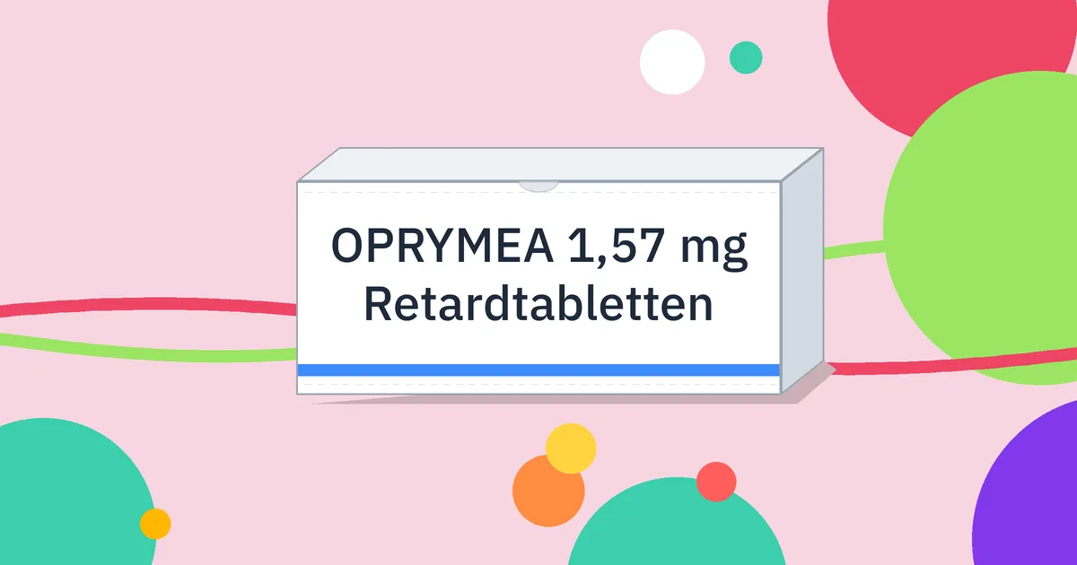 Symbolbild: Packung mit der Aufschrift OPRYMEA 1,57 mg Retardtabletten (PZN 18029990) – Verfügbarkeit und Bezug in Apotheken in Frankfurt am Main