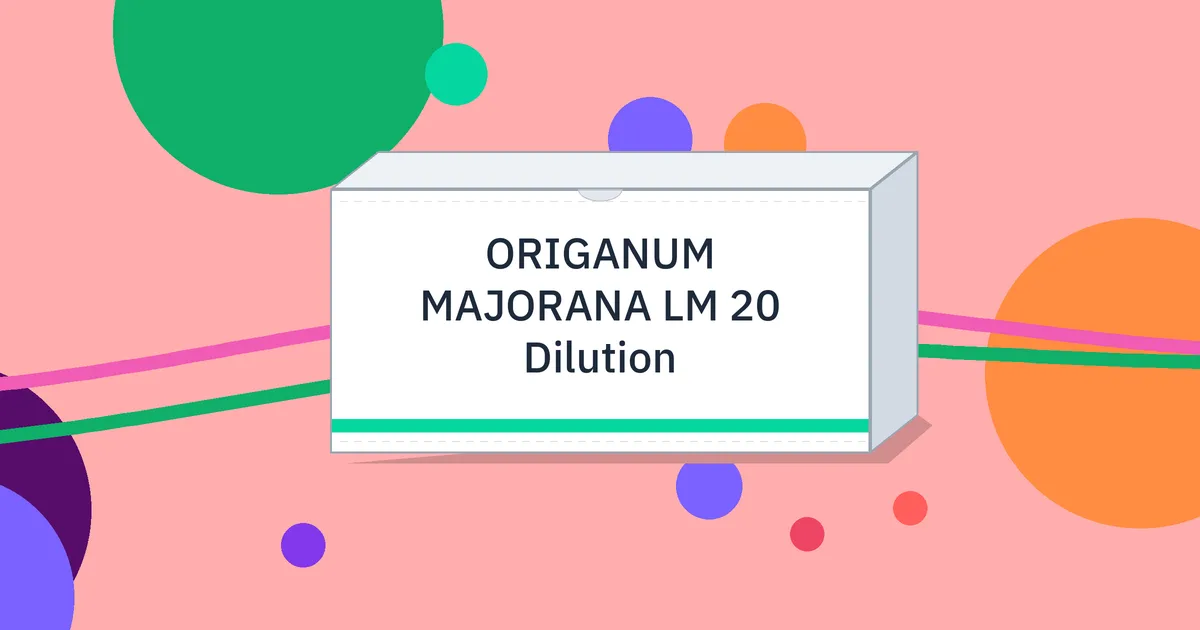 Symbolbild: Packung mit der Aufschrift ORIGANUM MAJORANA LM 20 Dilution (PZN 12972671) – Verfügbarkeit und Bezug in Apotheken in Frankfurt am Main