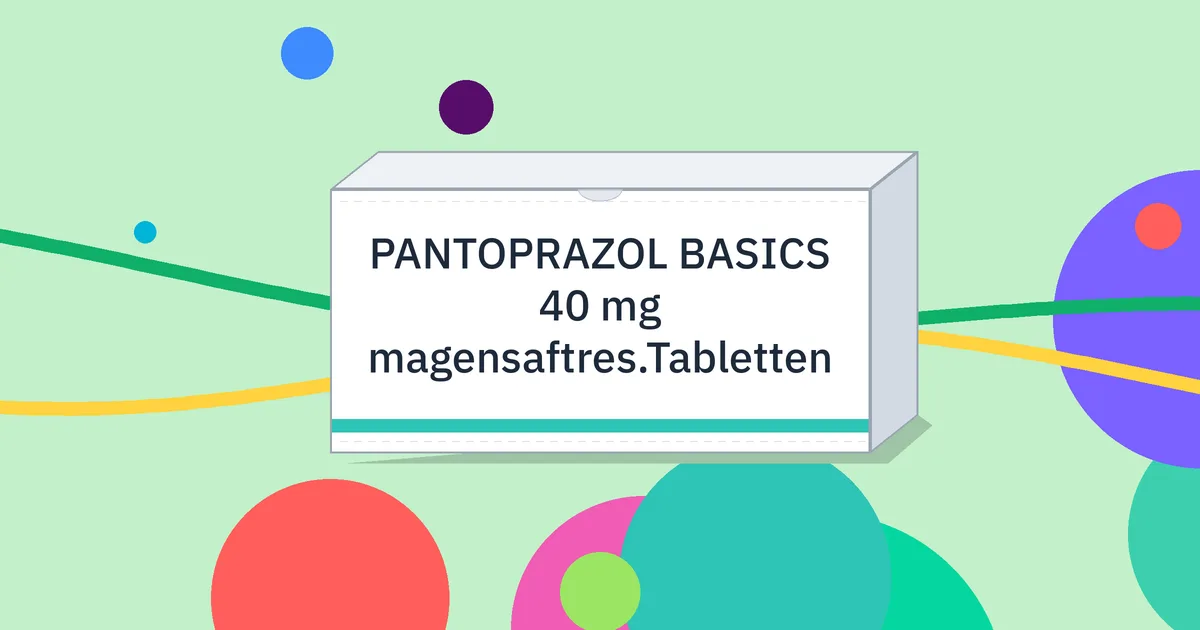 Symbolbild: Packung mit der Aufschrift PANTOPRAZOL BASICS 40 mg magensaftres.Tabletten (PZN 03275855) – Verfügbarkeit und Bezug in Apotheken in Frankfurt am Main