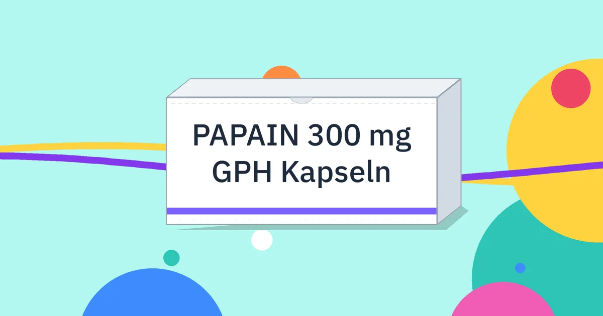 Symbolbild: Packung mit der Aufschrift PAPAIN 300 mg GPH Kapseln (PZN 03447753) – Verfügbarkeit und Bezug in Apotheken in Frankfurt am Main