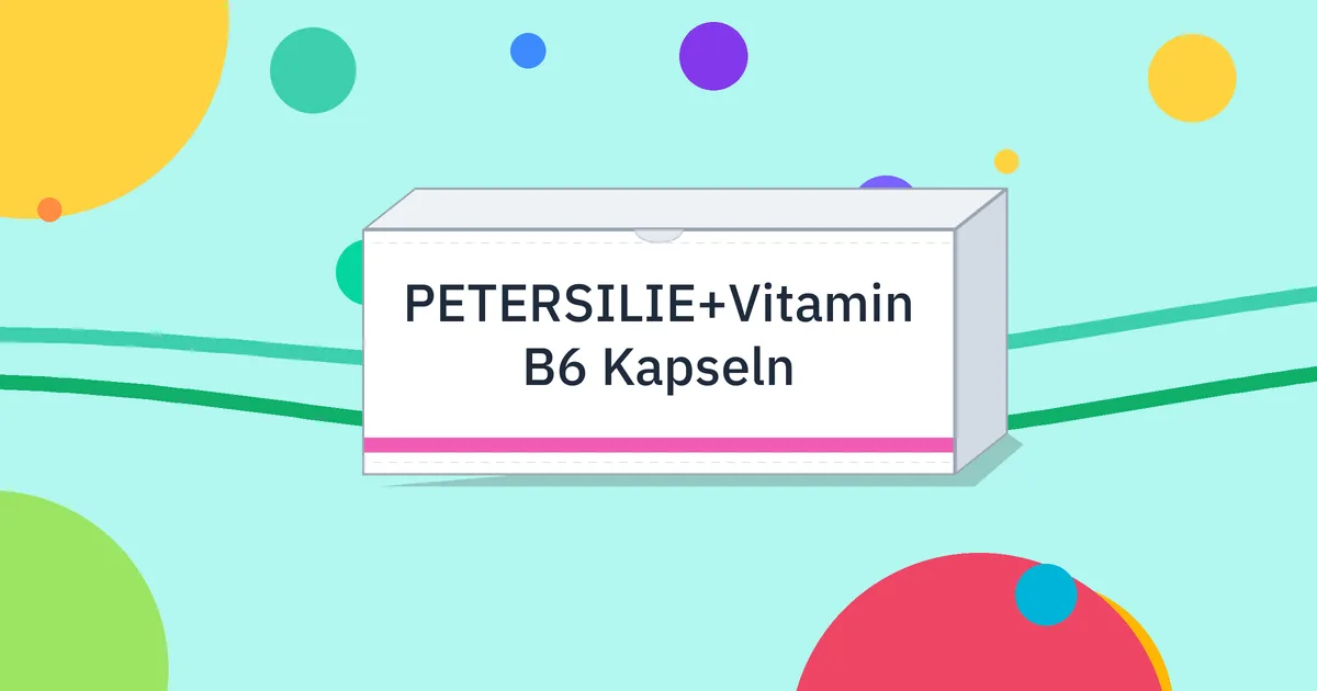 Symbolbild: Packung mit der Aufschrift PETERSILIE+Vitamin B6 Kapseln (PZN 01305368) – Verfügbarkeit und Bezug in Apotheken in Frankfurt am Main