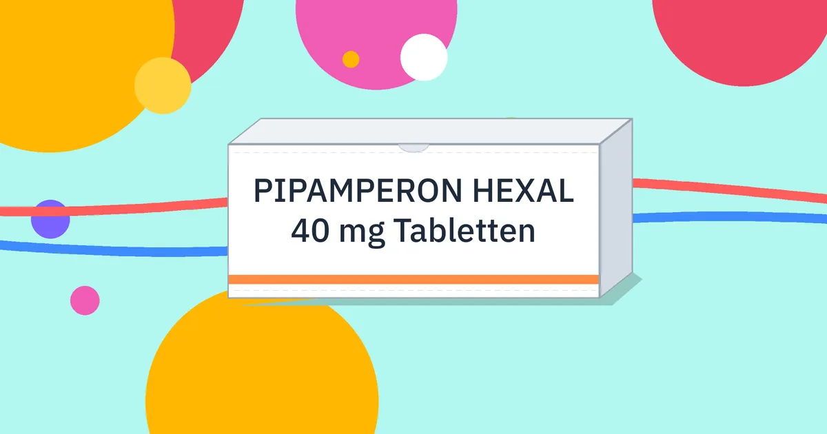 Symbolbild: Packung mit der Aufschrift PIPAMPERON HEXAL 40 mg Tabletten (PZN 01023090) – Verfügbarkeit und Bezug in Apotheken in Frankfurt am Main