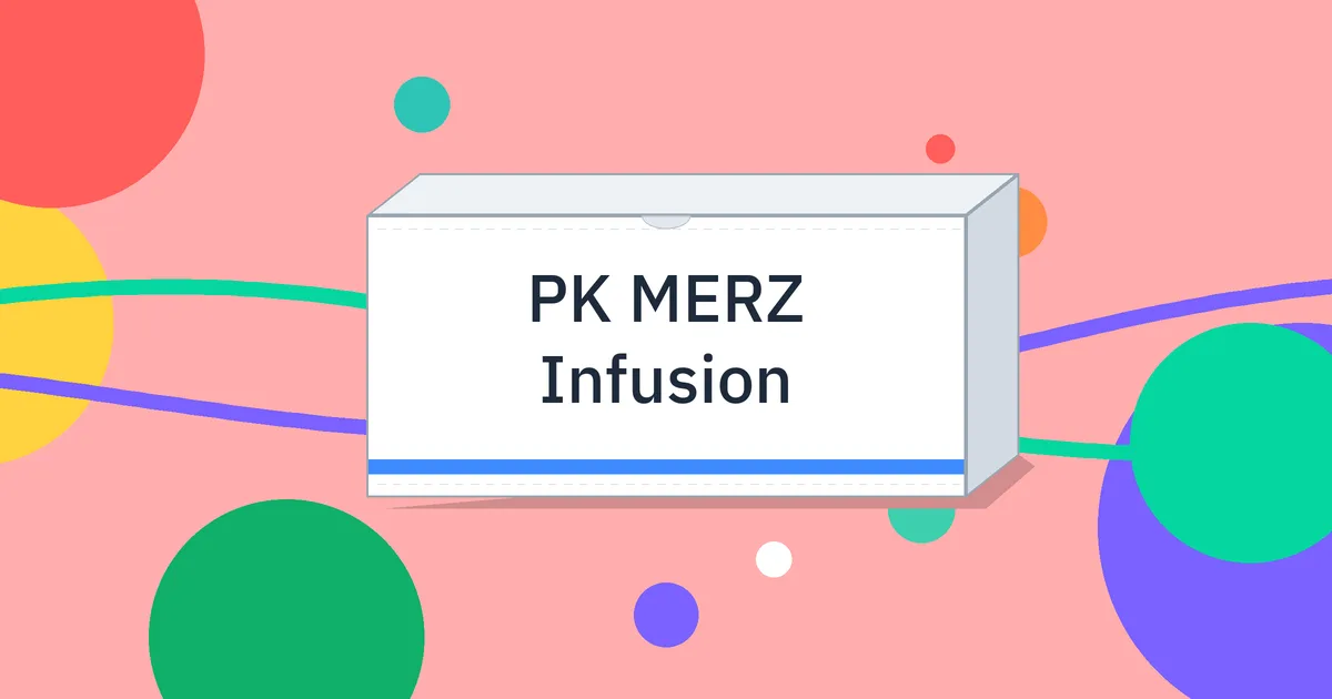Symbolbild: Packung mit der Aufschrift PK MERZ Infusion (PZN 02530357) – Verfügbarkeit und Bezug in Apotheken in Frankfurt am Main