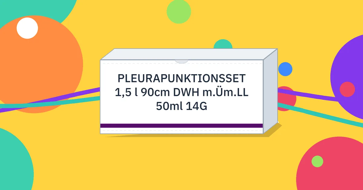 Symbolbild: Packung mit der Aufschrift PLEURAPUNKTIONSSET 1,5 l 90cm DWH m.Üm.LL 50ml 14G (PZN 17484315) – Verfügbarkeit und Bezug in Apotheken in Frankfurt am Main