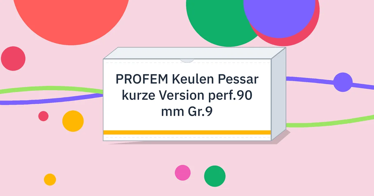 Symbolbild: Packung mit der Aufschrift PROFEM Keulen Pessar kurze Version perf.90 mm Gr.9 (PZN 19292732) – Verfügbarkeit und Bezug in Apotheken in Frankfurt am Main