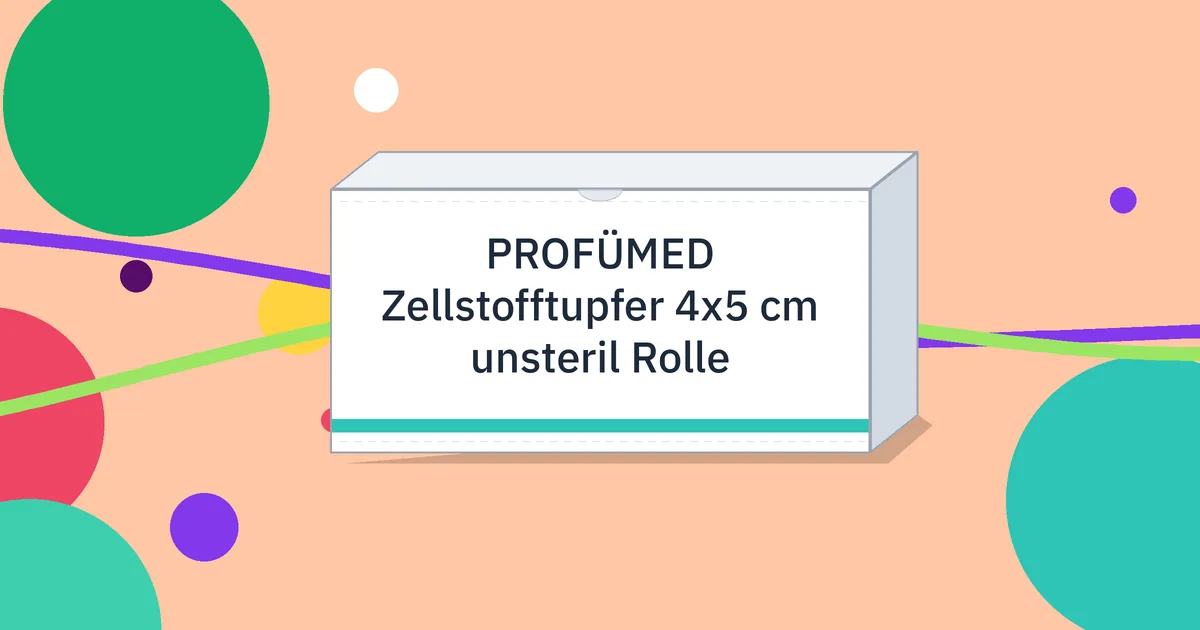 Symbolbild: Packung mit der Aufschrift PROFÜMED Zellstofftupfer 4x5 cm unsteril Rolle (PZN 13897003) – Verfügbarkeit und Bezug in Apotheken in Frankfurt am Main