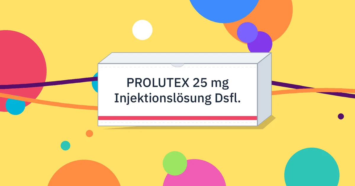 Symbolbild: Packung mit der Aufschrift PROLUTEX 25 mg Injektionslösung Dsfl. (PZN 18368812) – Verfügbarkeit und Bezug in Apotheken in Frankfurt am Main