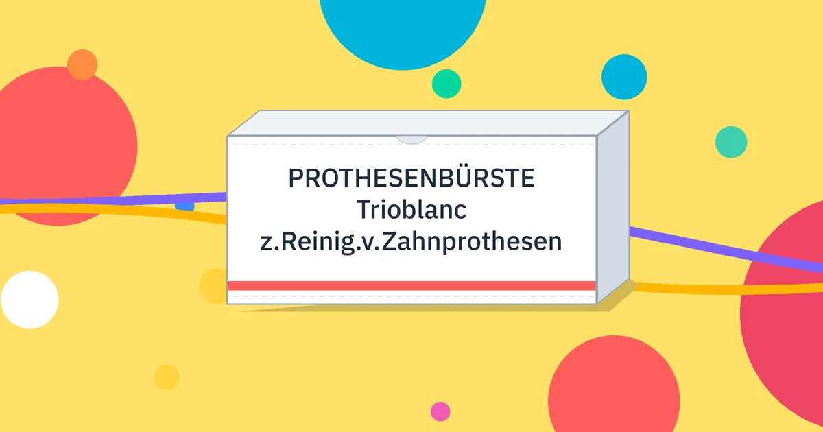 Symbolbild: Packung mit der Aufschrift PROTHESENBÜRSTE Trioblanc z.Reinig.v.Zahnprothesen (PZN 00665774) – Verfügbarkeit und Bezug in Apotheken in Frankfurt am Main