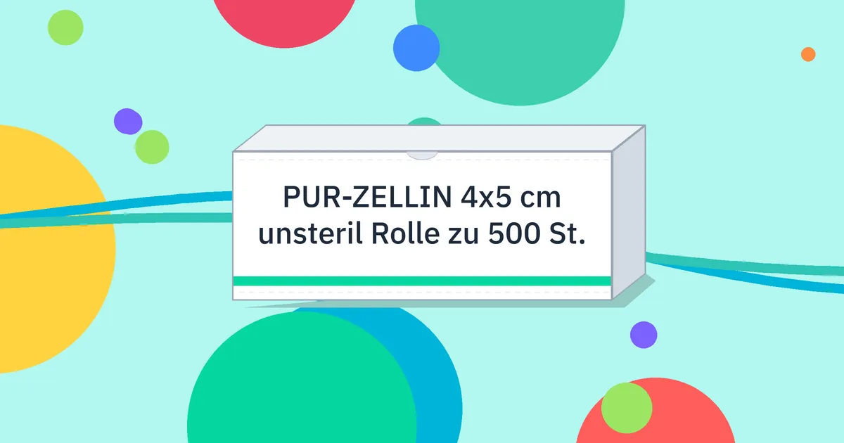 Symbolbild: Packung mit der Aufschrift PUR-ZELLIN 4x5 cm unsteril Rolle zu 500 St. (PZN 11313860) – Verfügbarkeit und Bezug in Apotheken in Frankfurt am Main