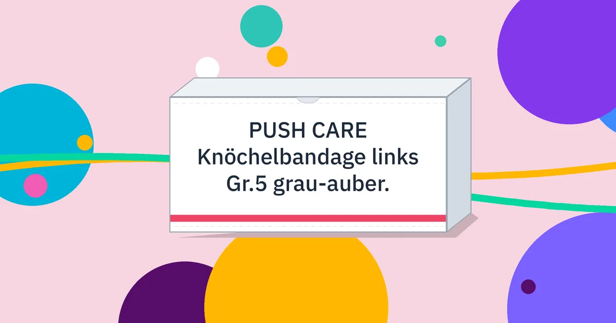 Symbolbild: Packung mit der Aufschrift PUSH CARE Knöchelbandage links Gr.5 grau-auber. (PZN 04856689) – Verfügbarkeit und Bezug in Apotheken in Frankfurt am Main