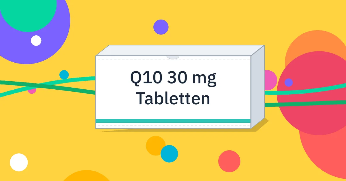 Symbolbild: Packung mit der Aufschrift Q10 30 mg Tabletten (PZN 02493320) – Verfügbarkeit und Bezug in Apotheken in Frankfurt am Main