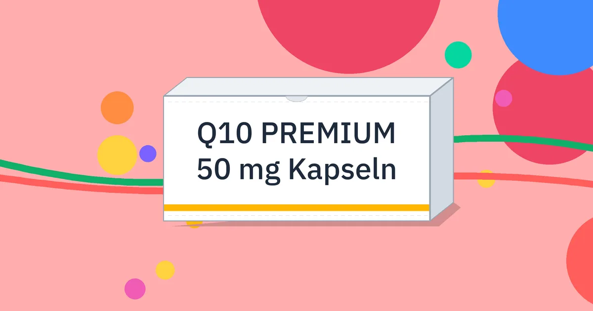 Symbolbild: Packung mit der Aufschrift Q10 PREMIUM 50 mg Kapseln (PZN 18459035) – Verfügbarkeit und Bezug in Apotheken in Frankfurt am Main