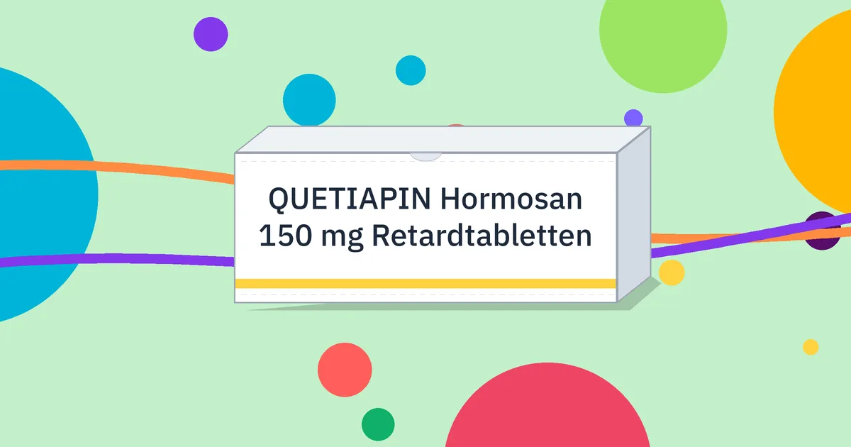Symbolbild: Packung mit der Aufschrift QUETIAPIN Hormosan 150 mg Retardtabletten (PZN 11145954) – Verfügbarkeit und Bezug in Apotheken in Frankfurt am Main