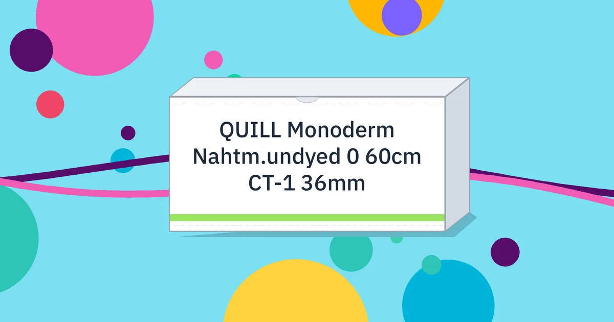 Symbolbild: Packung mit der Aufschrift QUILL Monoderm Nahtm.undyed 0 60cm CT-1 36mm (PZN 17987708) – Verfügbarkeit und Bezug in Apotheken in Frankfurt am Main