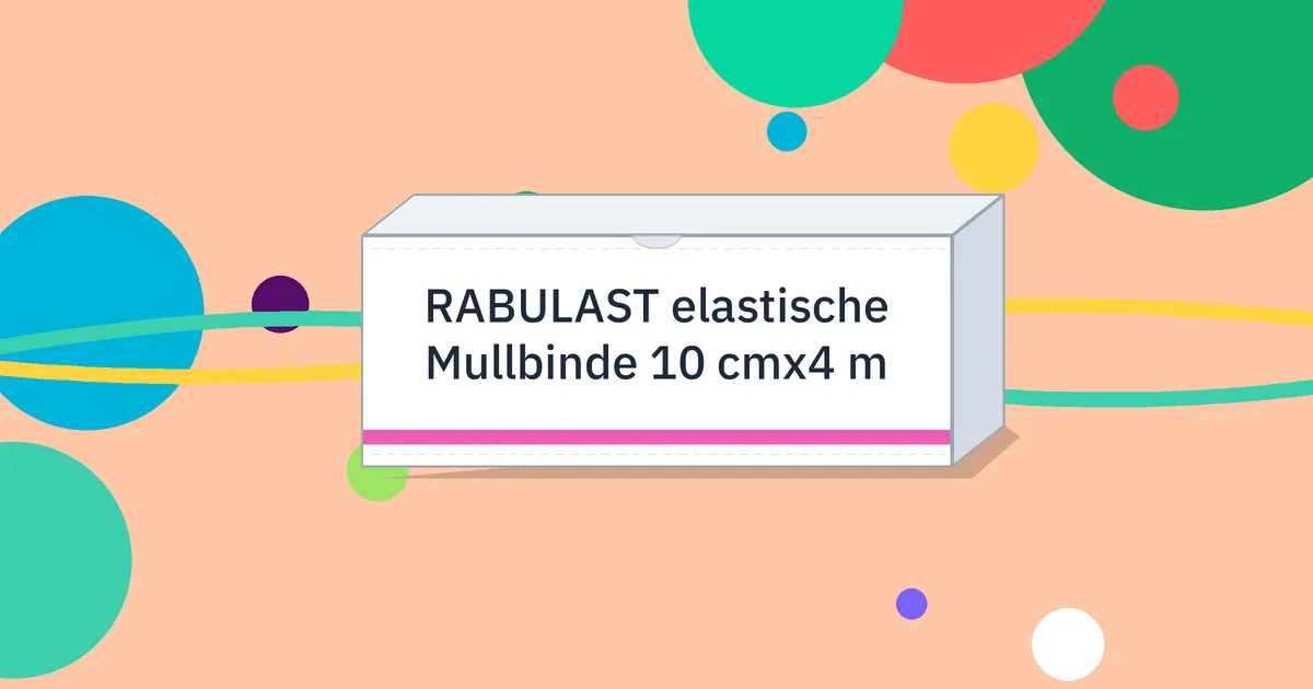 Symbolbild: Packung mit der Aufschrift RABULAST elastische Mullbinde 10 cmx4 m (PZN 14382815) – Verfügbarkeit und Bezug in Apotheken in Frankfurt am Main