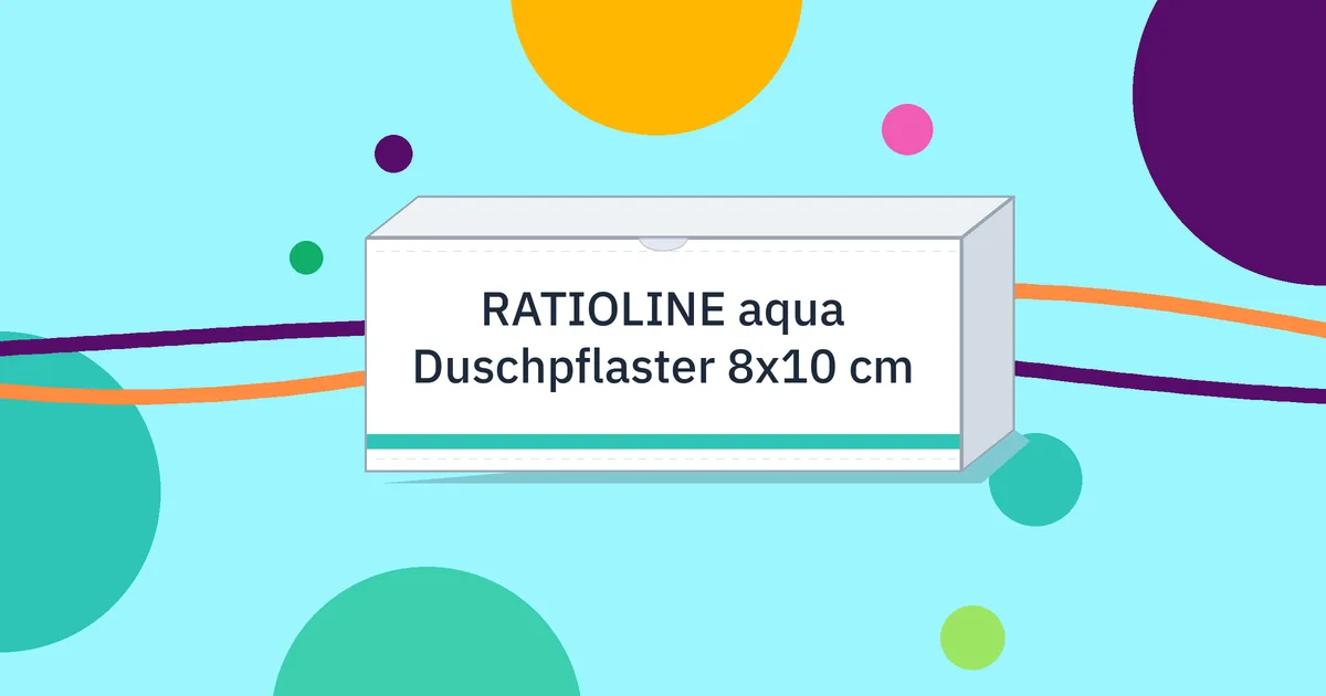Symbolbild: Packung mit der Aufschrift RATIOLINE aqua Duschpflaster 8x10 cm (PZN 01805415) – Verfügbarkeit und Bezug in Apotheken in Frankfurt am Main