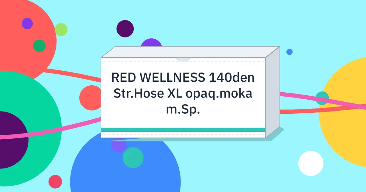 Symbolbild: Packung mit der Aufschrift RED WELLNESS 140den Str.Hose XL opaq.moka m.Sp. (PZN 16176066) – Verfügbarkeit und Bezug in Apotheken in Frankfurt am Main