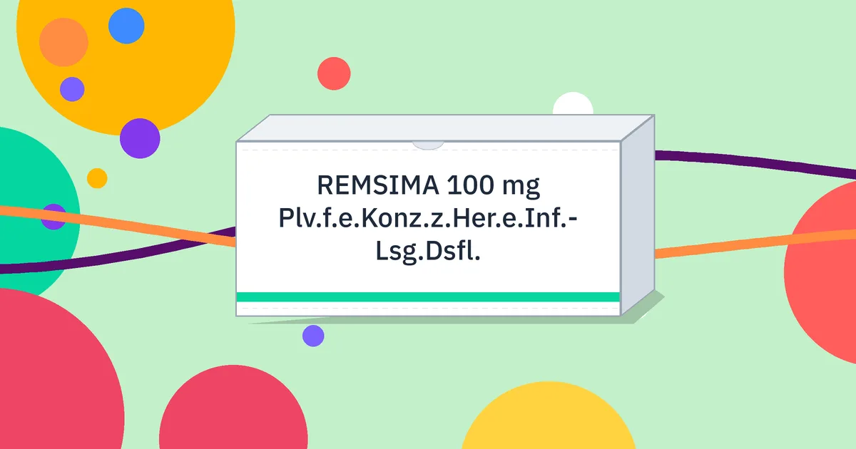 Symbolbild: Packung mit der Aufschrift REMSIMA 100 mg Plv.f.e.Konz.z.Her.e.Inf.-Lsg.Dsfl. (PZN 11133690) – Verfügbarkeit und Bezug in Apotheken in Frankfurt am Main