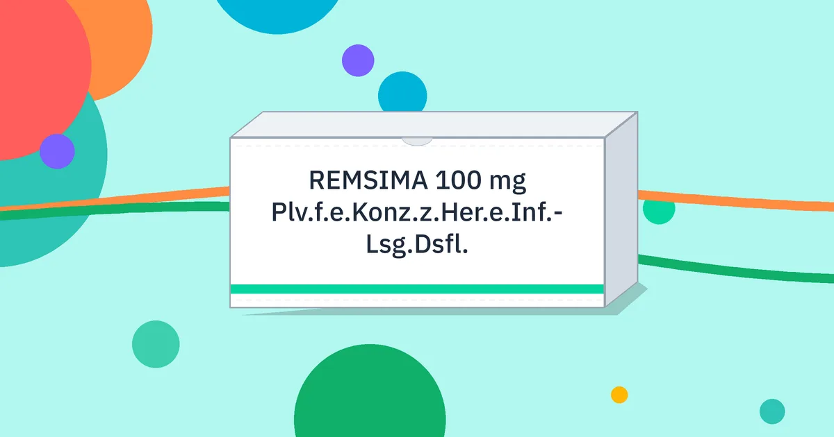 Symbolbild: Packung mit der Aufschrift REMSIMA 100 mg Plv.f.e.Konz.z.Her.e.Inf.-Lsg.Dsfl. (PZN 18746958) – Verfügbarkeit und Bezug in Apotheken in Frankfurt am Main