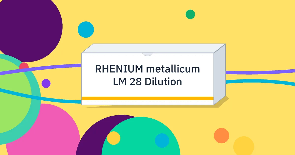Symbolbild: Packung mit der Aufschrift RHENIUM metallicum LM 28 Dilution (PZN 13049189) – Verfügbarkeit und Bezug in Apotheken in Frankfurt am Main