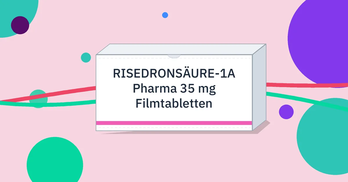 Symbolbild: Packung mit der Aufschrift RISEDRONSÄURE-1A Pharma 35 mg Filmtabletten (PZN 19765283) – Verfügbarkeit und Bezug in Apotheken in Frankfurt am Main
