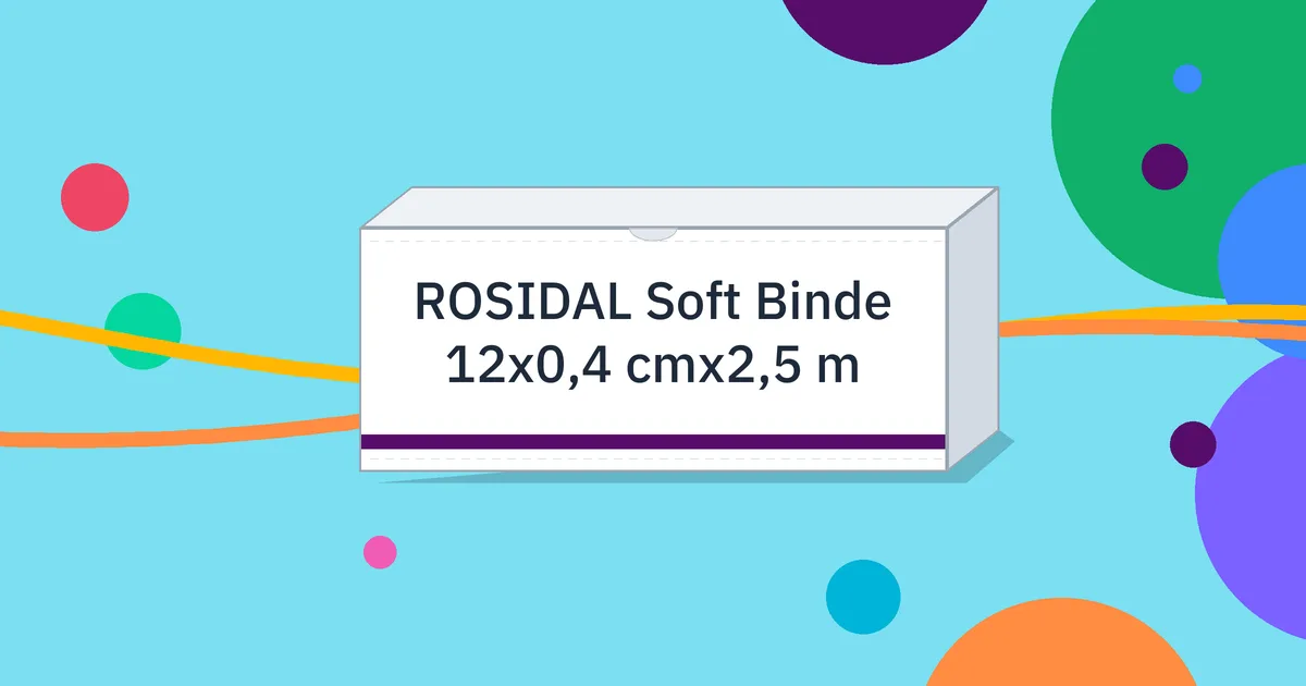 Symbolbild: Packung mit der Aufschrift ROSIDAL Soft Binde 12x0,4 cmx2,5 m (PZN 00886877) – Verfügbarkeit und Bezug in Apotheken in Frankfurt am Main