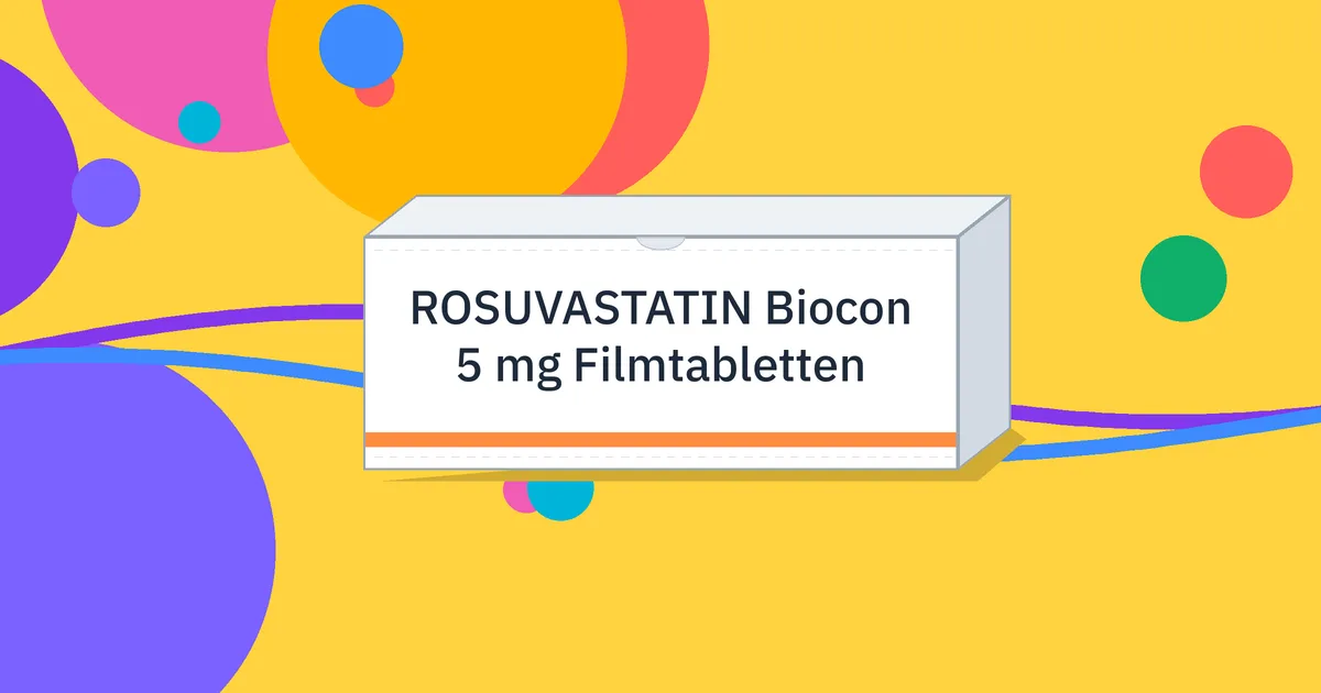 Symbolbild: Packung mit der Aufschrift ROSUVASTATIN Biocon 5 mg Filmtabletten (PZN 17857644) – Verfügbarkeit und Bezug in Apotheken in Frankfurt am Main