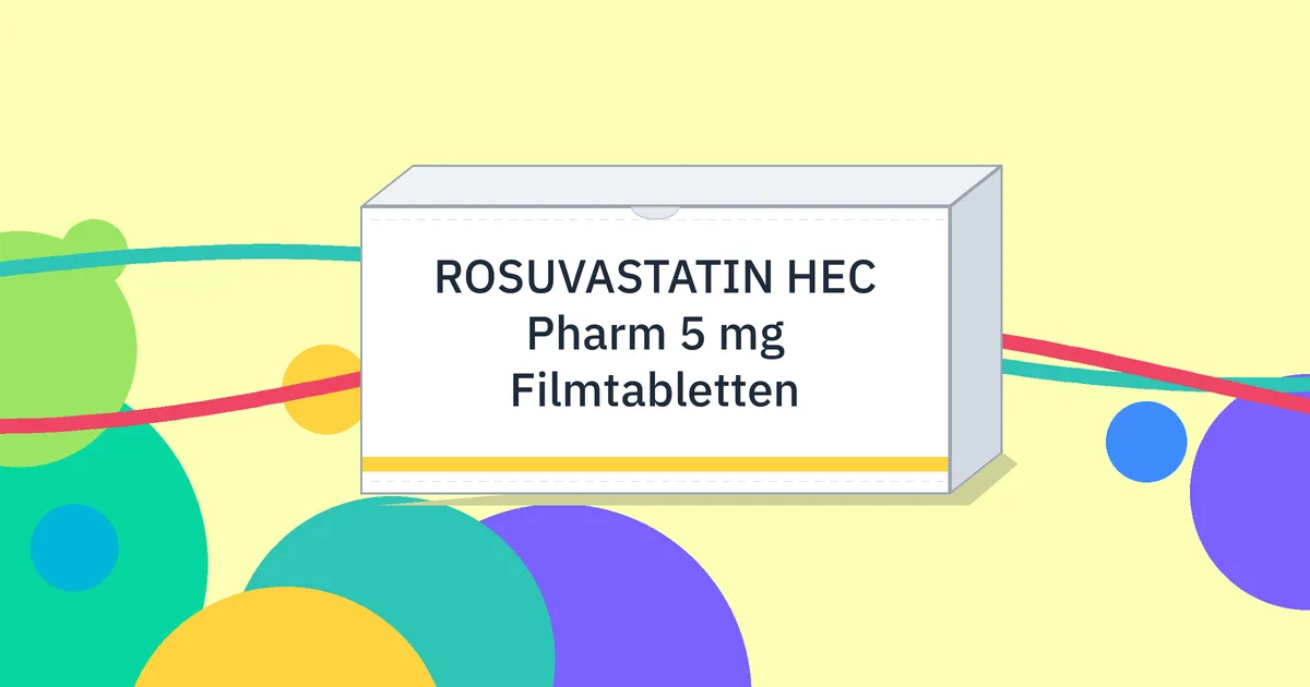 Symbolbild: Packung mit der Aufschrift ROSUVASTATIN HEC Pharm 5 mg Filmtabletten (PZN 16598206) – Verfügbarkeit und Bezug in Apotheken in Frankfurt am Main