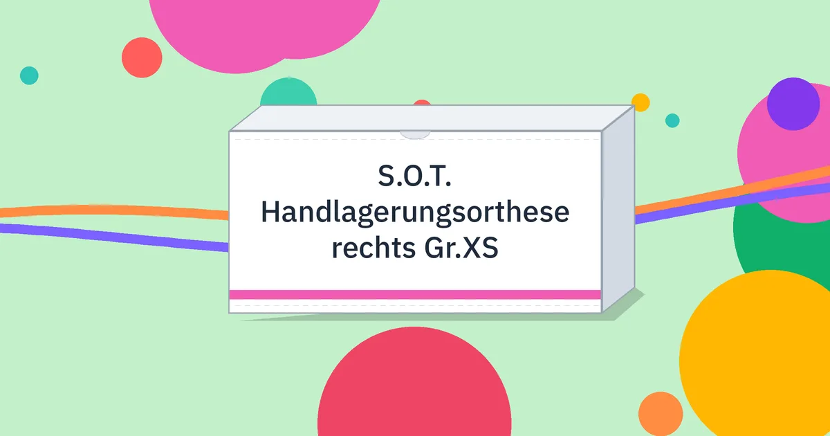 Symbolbild: Packung mit der Aufschrift S.O.T. Handlagerungsorthese rechts Gr.XS (PZN 15861995) – Verfügbarkeit und Bezug in Apotheken in Frankfurt am Main
